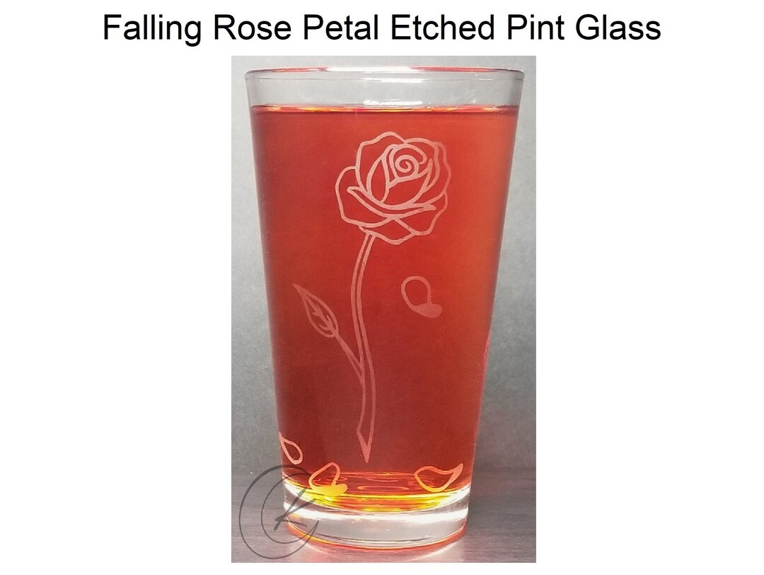Falling Rose Petal Etched Pint Glass - Gift for Her - Flower Engraved ...