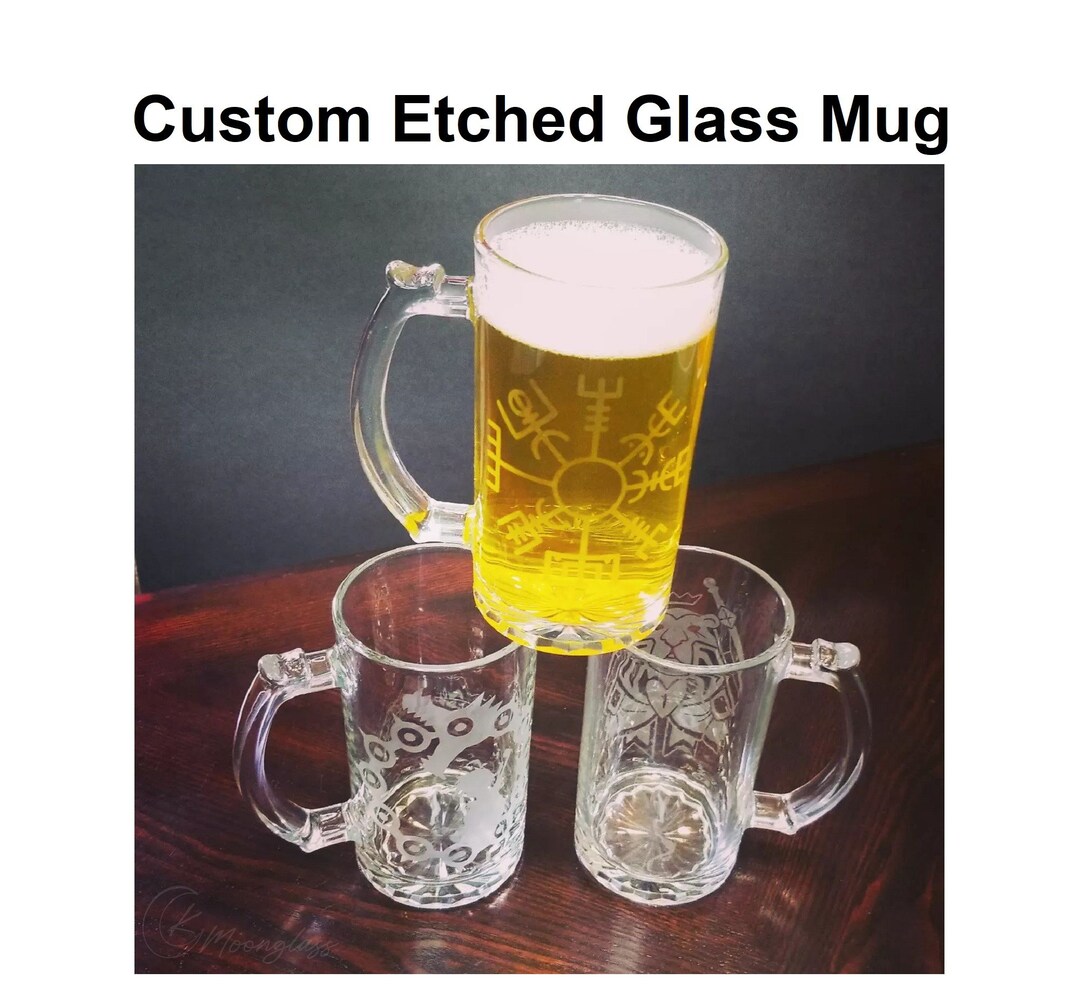 Etched Glass Mug - Custom Choice of ALL My Designs 100+ Great Gift ...