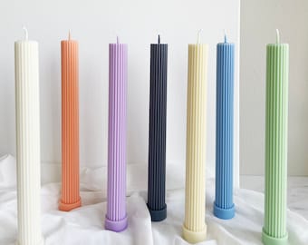 Tall Ribbed Candle, Greko Column Ribbed Candle, Ribbed Pillar Candle ...