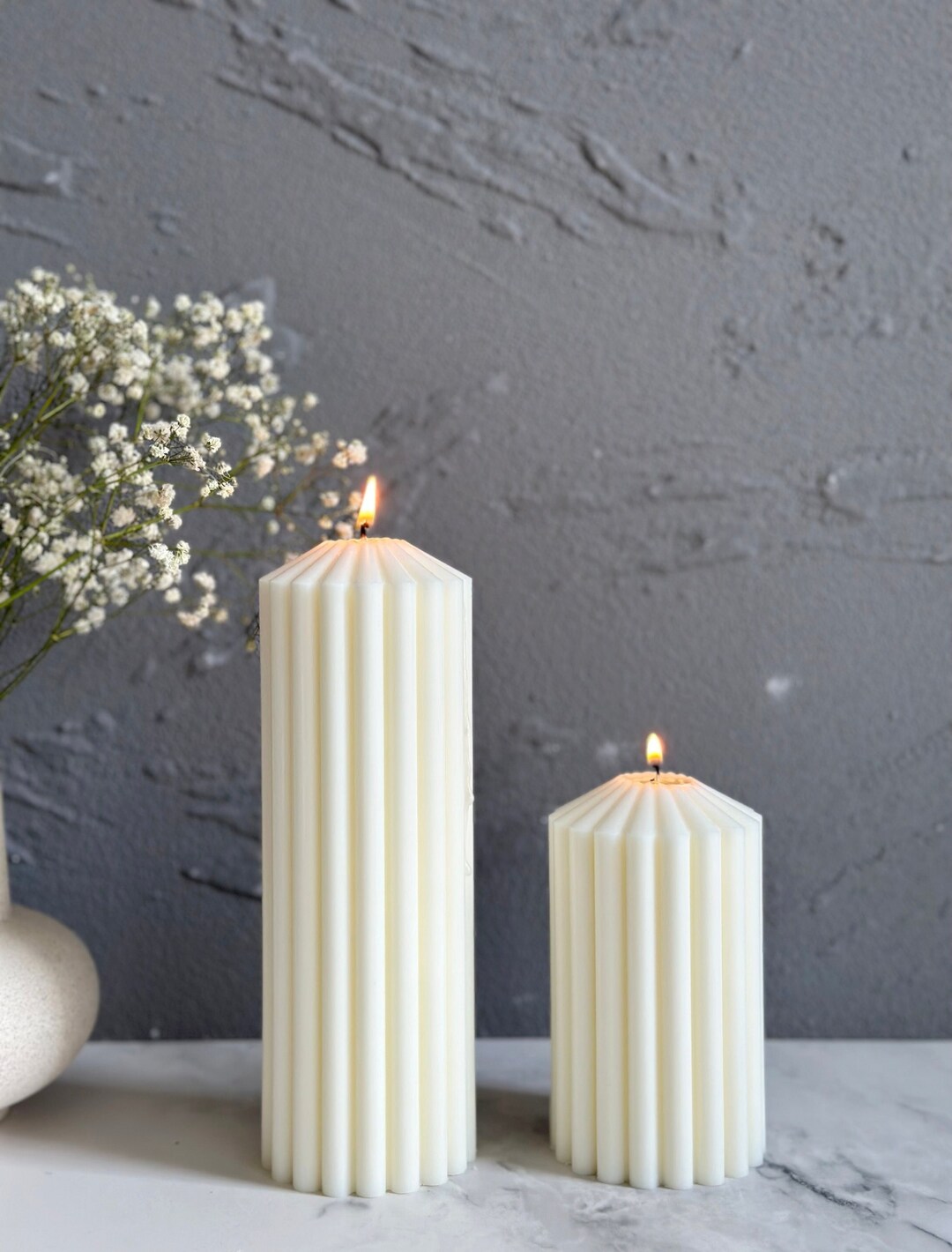 Ribbed Pillar Candle: Undyed Organic Soy Wax, Modern Home Decor - Etsy
