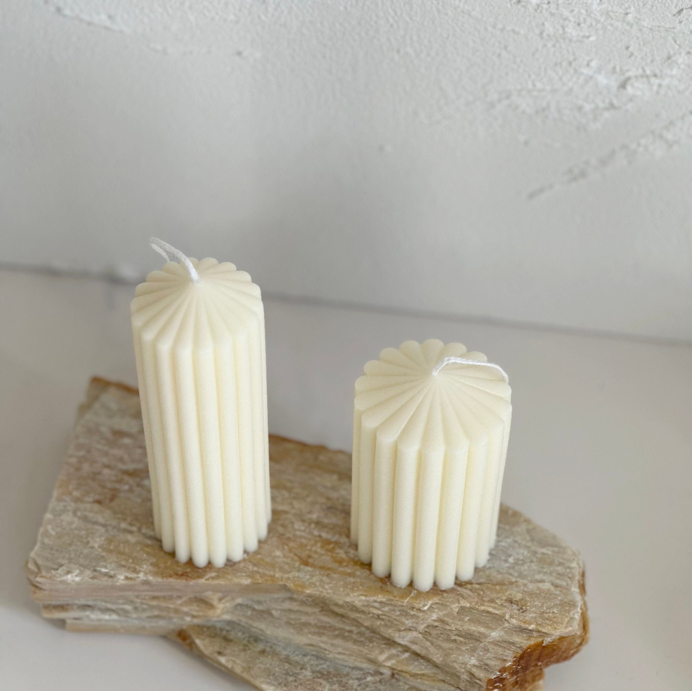 Small Ribbed Pillar Candle: Undyed Geometric Soy Wax Candle - Etsy