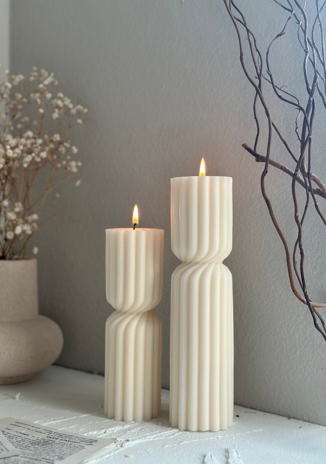 Tall Ribbed Pillar Candle: Undyed Soy Wax Sculptural Candle - Etsy