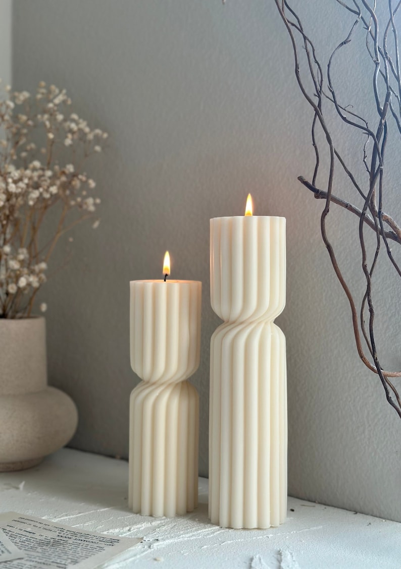 Tall Ribbed Pillar Candle: Undyed Soy Wax Sculptural Candle - Etsy