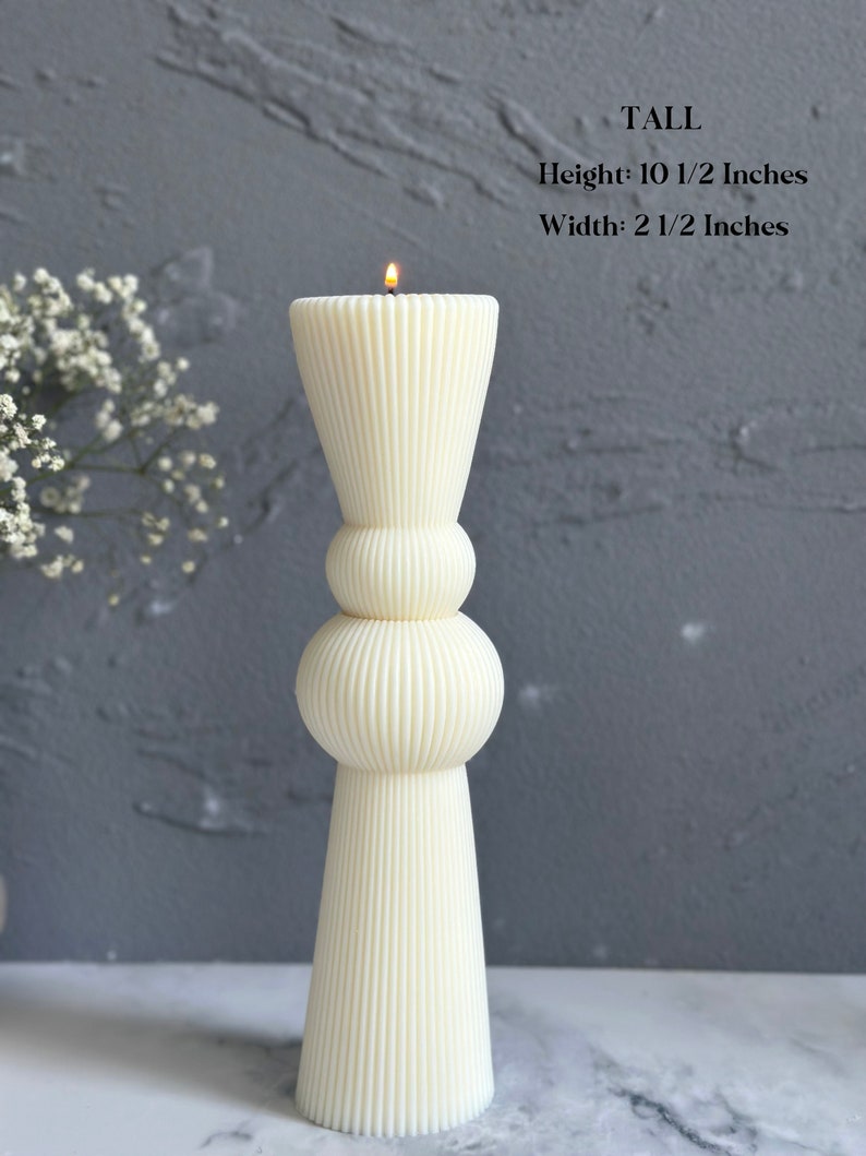 Ribbed Pillar Candle: Tall Undyed Sculptural Soy Wax Candle - Etsy