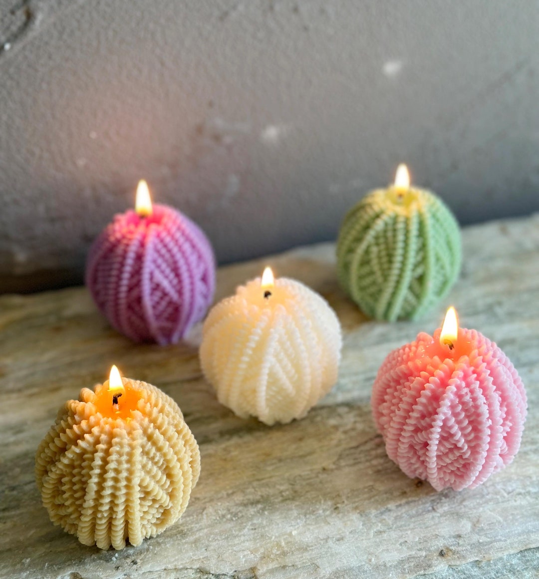 Knitted Yarn Candle, Yarn Ball Candle, Soy Wax Candle, Round Knitting ...