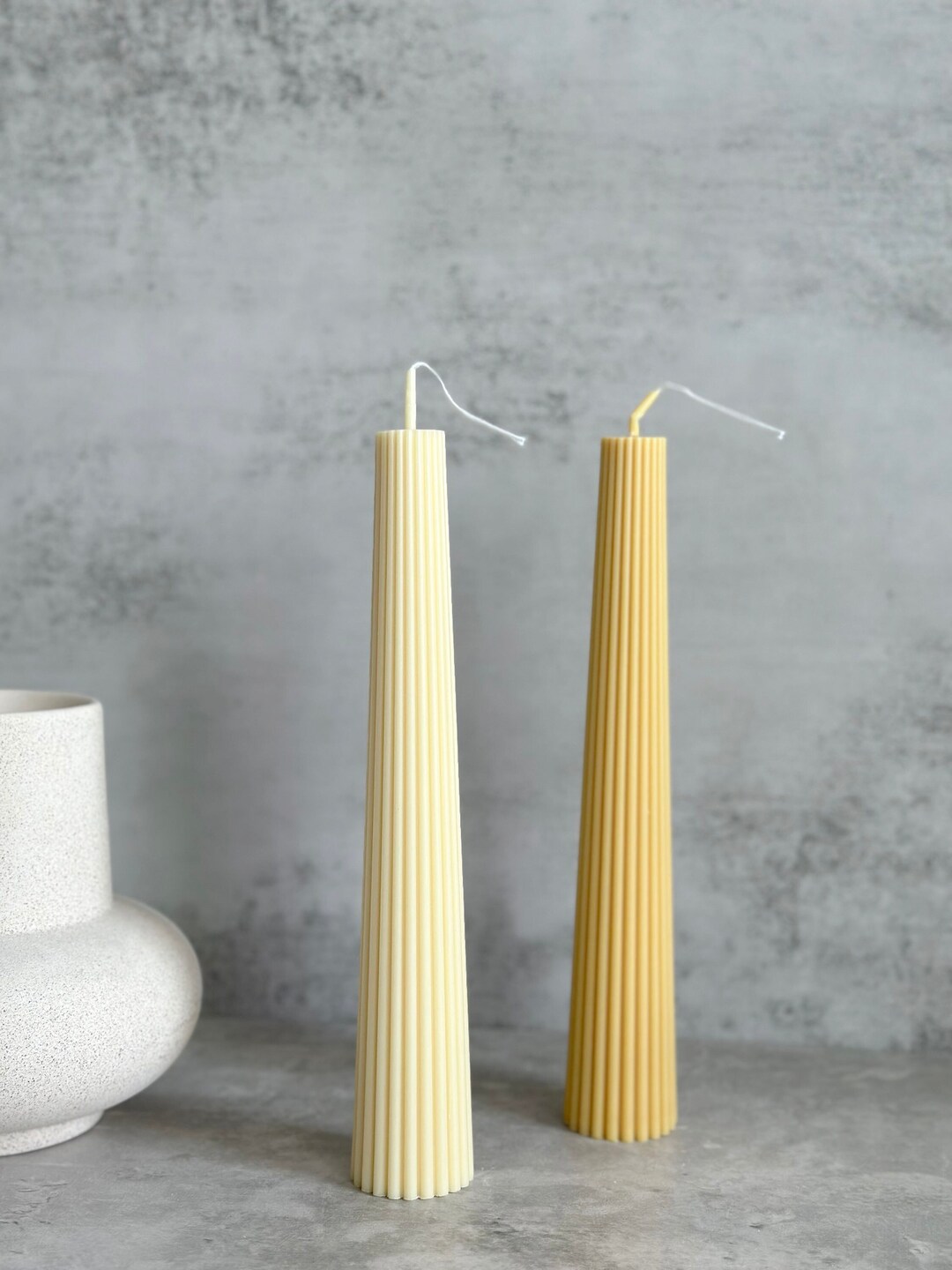 Ribbed Pillar Candle: Greko Column, Soy Wax Dinner Candle - Etsy