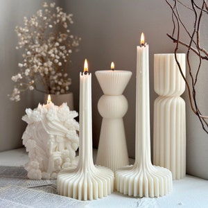 Tall Ribbed Pillar Candle: Undyed Soy Wax, Modern Geometric Decor - Etsy