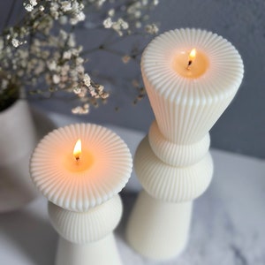 Ribbed Pillar Candle: Tall Undyed Sculptural Soy Wax Candle - Etsy