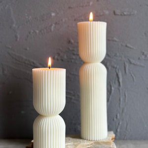 Large Hourglass Soy Candle: Undyed Ribbed Pillar, Modern Decor - Etsy