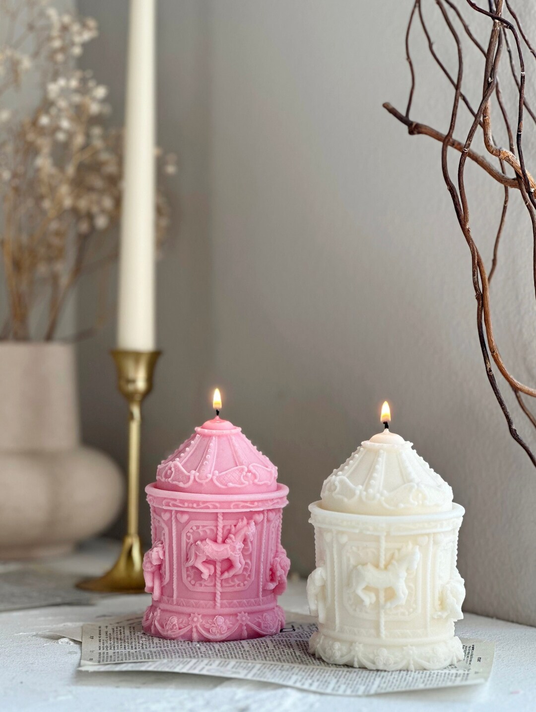 Carousel Candle, Shaped Candle, Aesthetic Pillar Candle, Soy Wax Candle ...