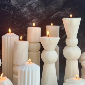Ribbed Pillar Candle: Tall Undyed Sculptural Soy Wax Candle - Etsy