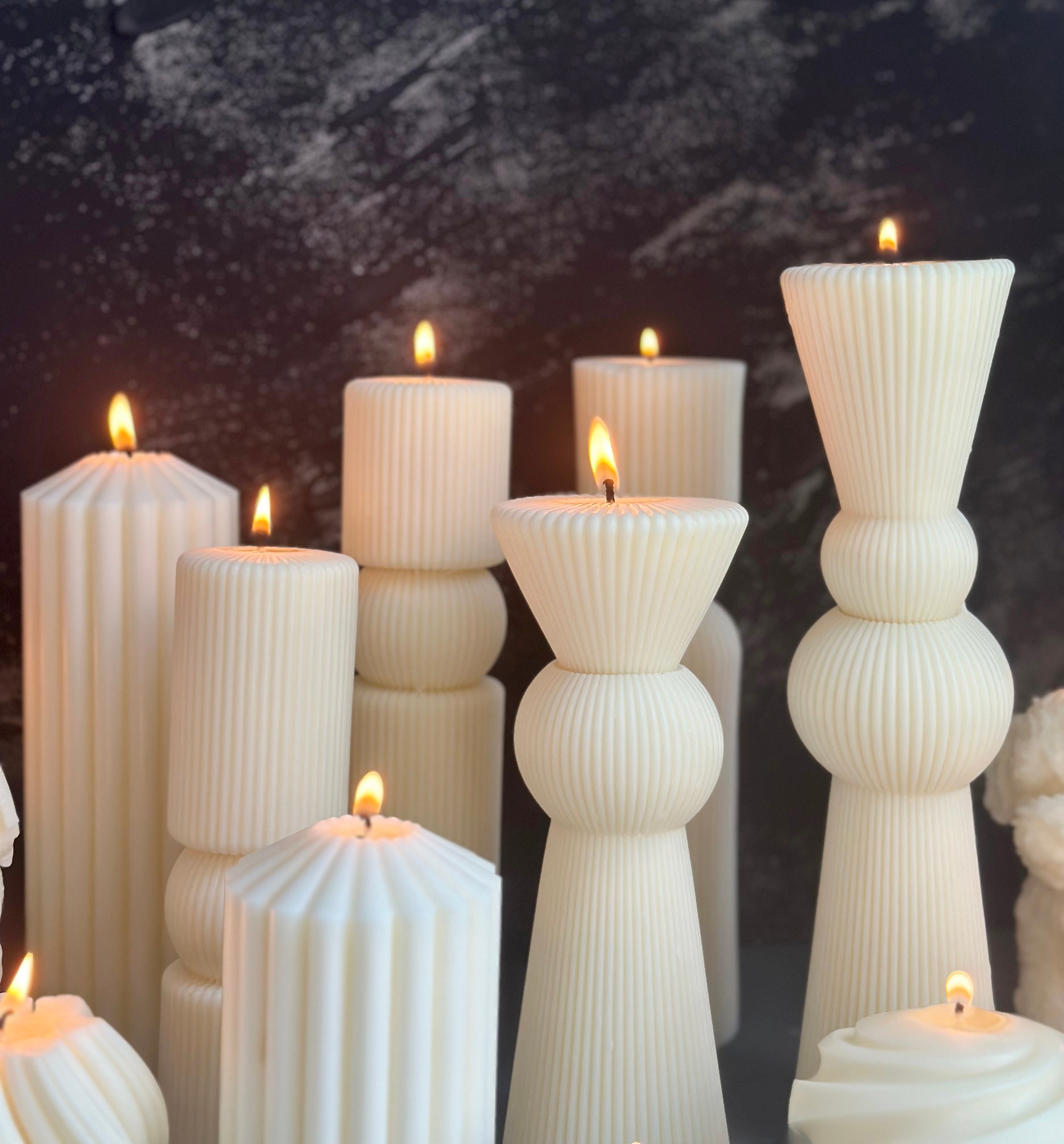 Tall Ribbed Pillar Candle | Sculptural Soy Wax Decor | Modern ...