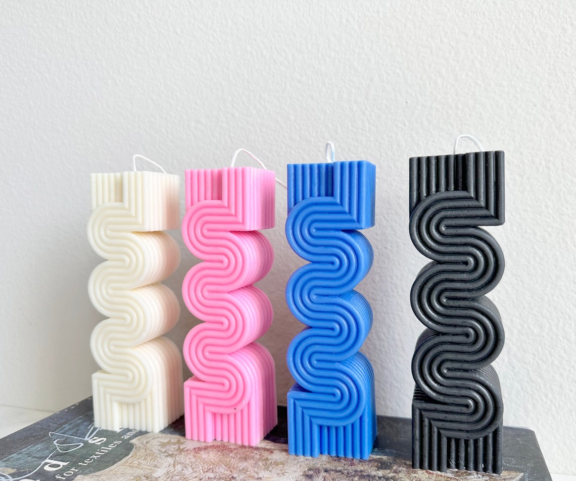 Wave Pillar Candle: Geometric Soy Wax Sculpture - Etsy