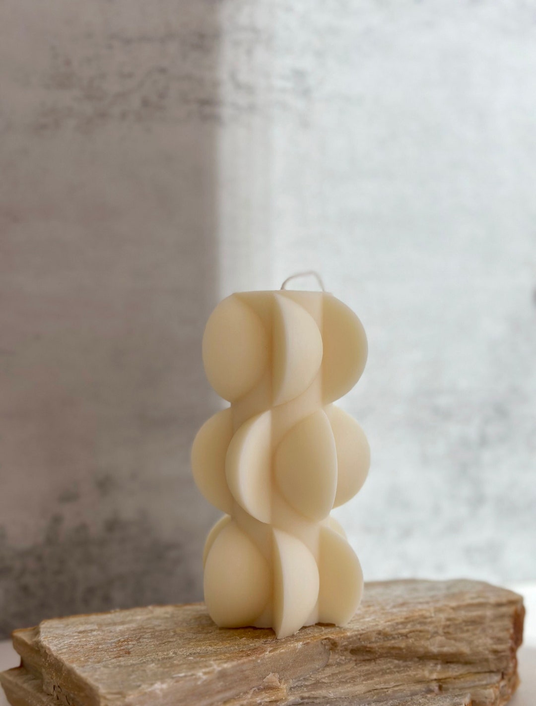 Undyed Wavy Soy Wax Candle: Modern Geometric Pillar - Etsy