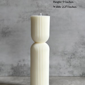 Large Hourglass Soy Candle: Undyed Ribbed Pillar, Modern Decor - Etsy