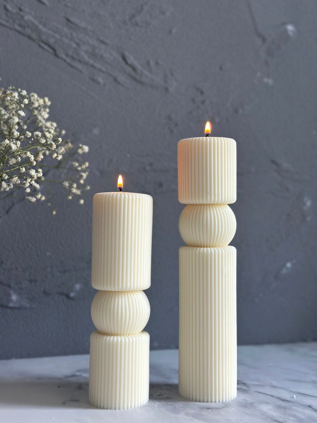 Large Undyed Ribbed Soy Candle: Minimalist Pillar Candle - Etsy