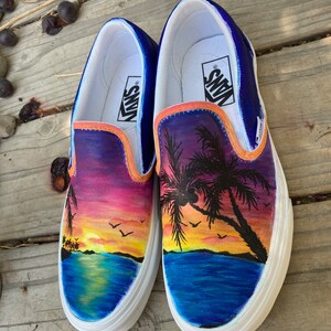 Customizable Sunset Vans Slip-ons | Painted Shoes | Beach Sunset Palm ...