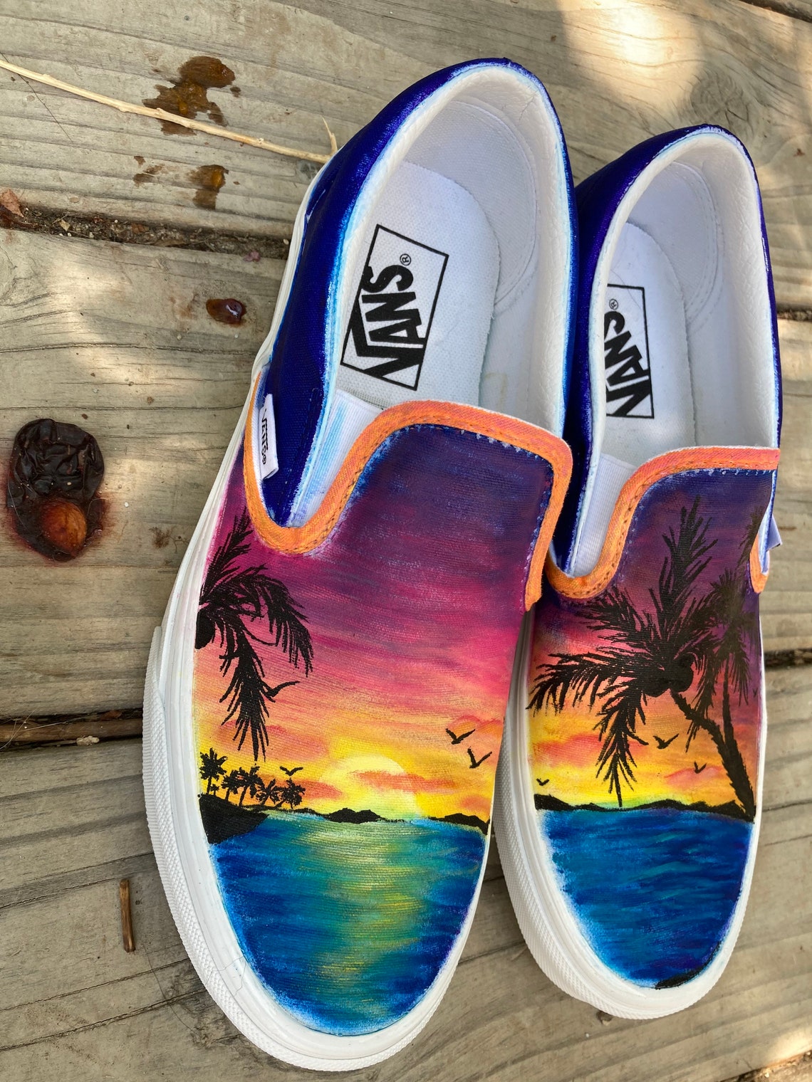Customizable Sunset Vans Slip-ons | Painted Shoes | Beach Sunset Palm ...