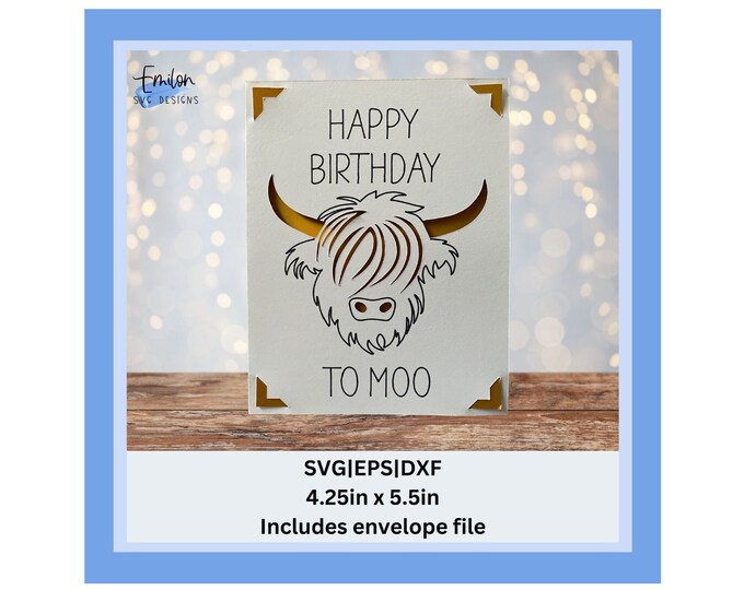 Happy Birthday to Moo Insert Card SVG With Highland Cow Joy Compatible ...