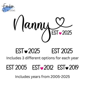 Nanny Est 2025 SVG Cut File for Cricut and Silhouette With Heart Detail ...