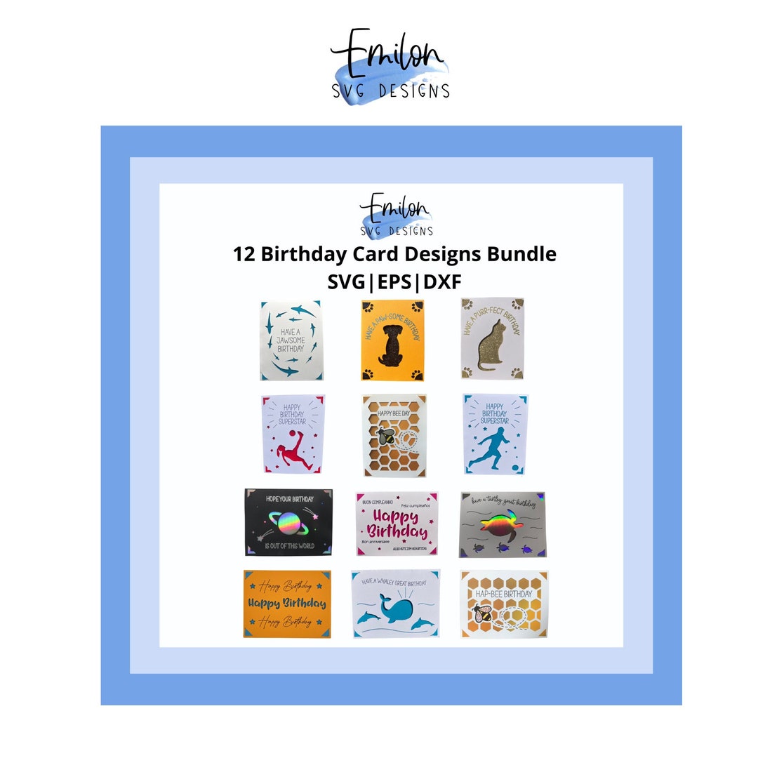 Birthday Insert Card SVG Cut File Bundle | Cricut Joy Compatible ...