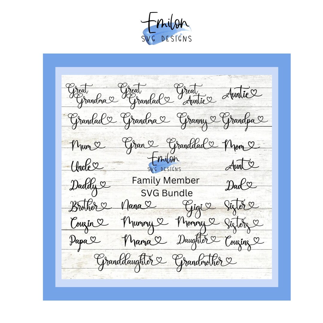 Family Member SVG Cut File Bundle for Cricut and Silhouette With Heart ...