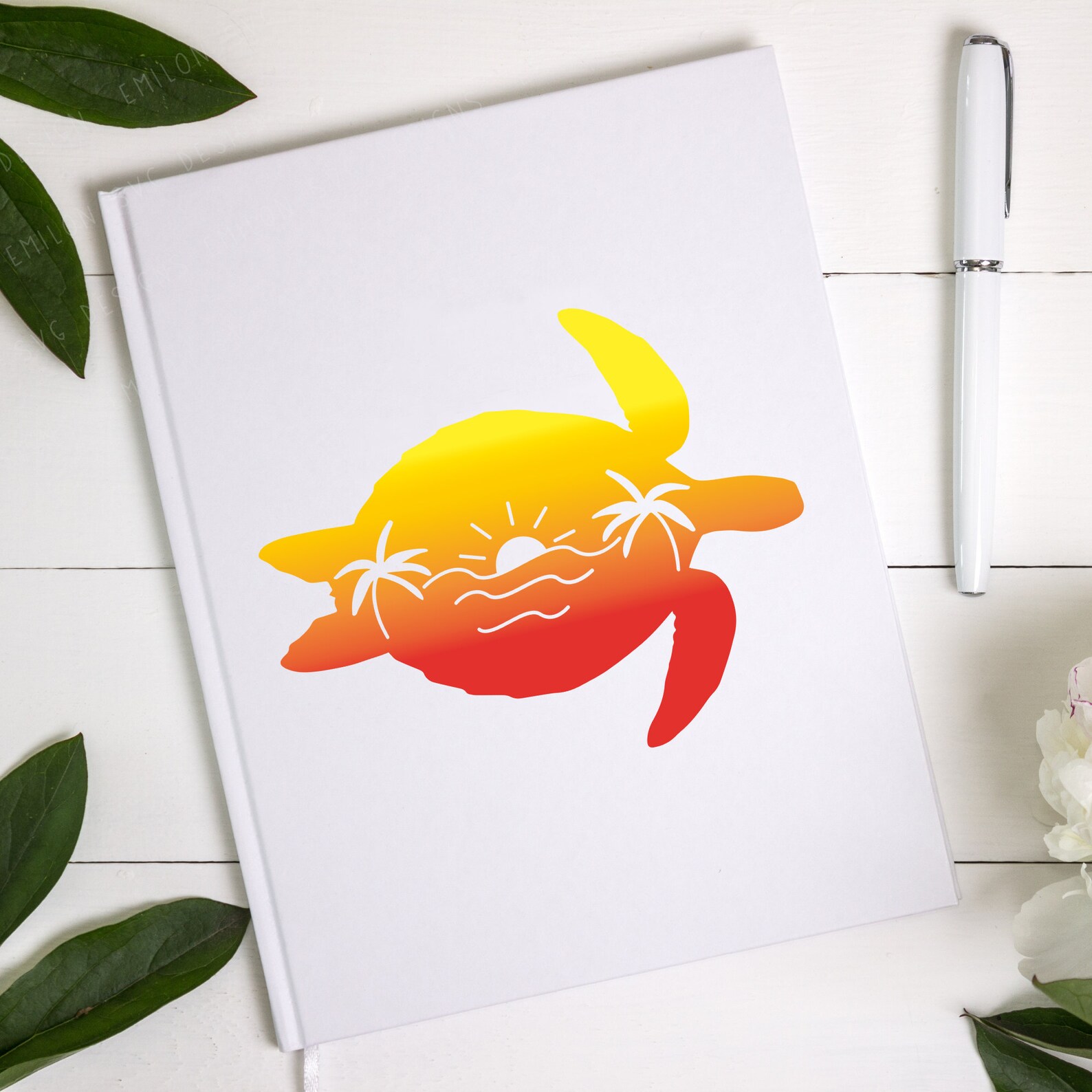 Sunset Turtle SVG Silhouette With Palm Trees - Sea Turtle SVG - Beach ...