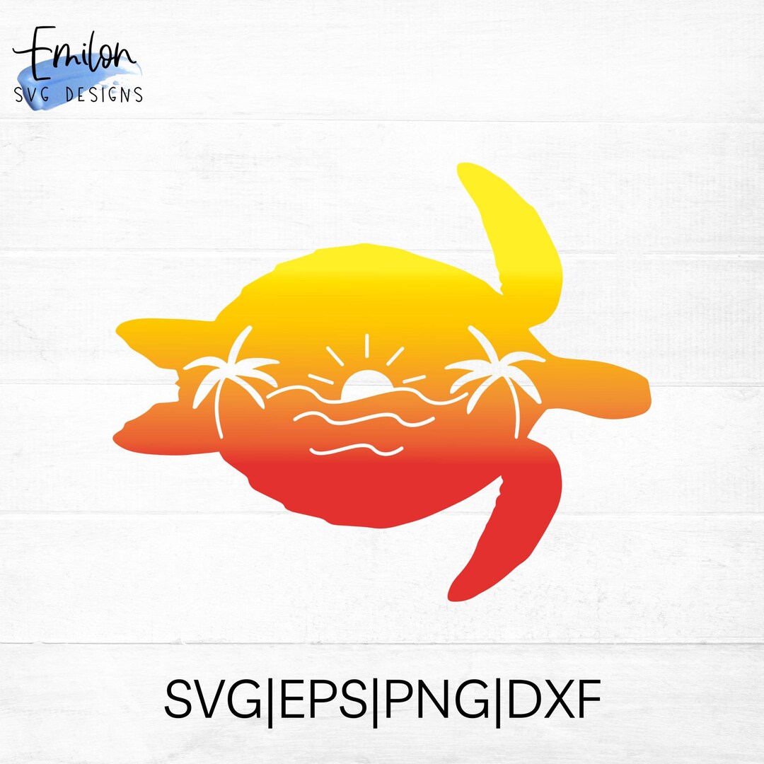 Sunset Turtle SVG Silhouette With Palm Trees - Sea Turtle SVG - Beach ...
