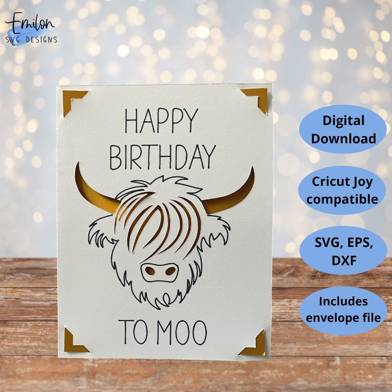 Happy Birthday to Moo Insert Card SVG With Highland Cow Joy - Etsy