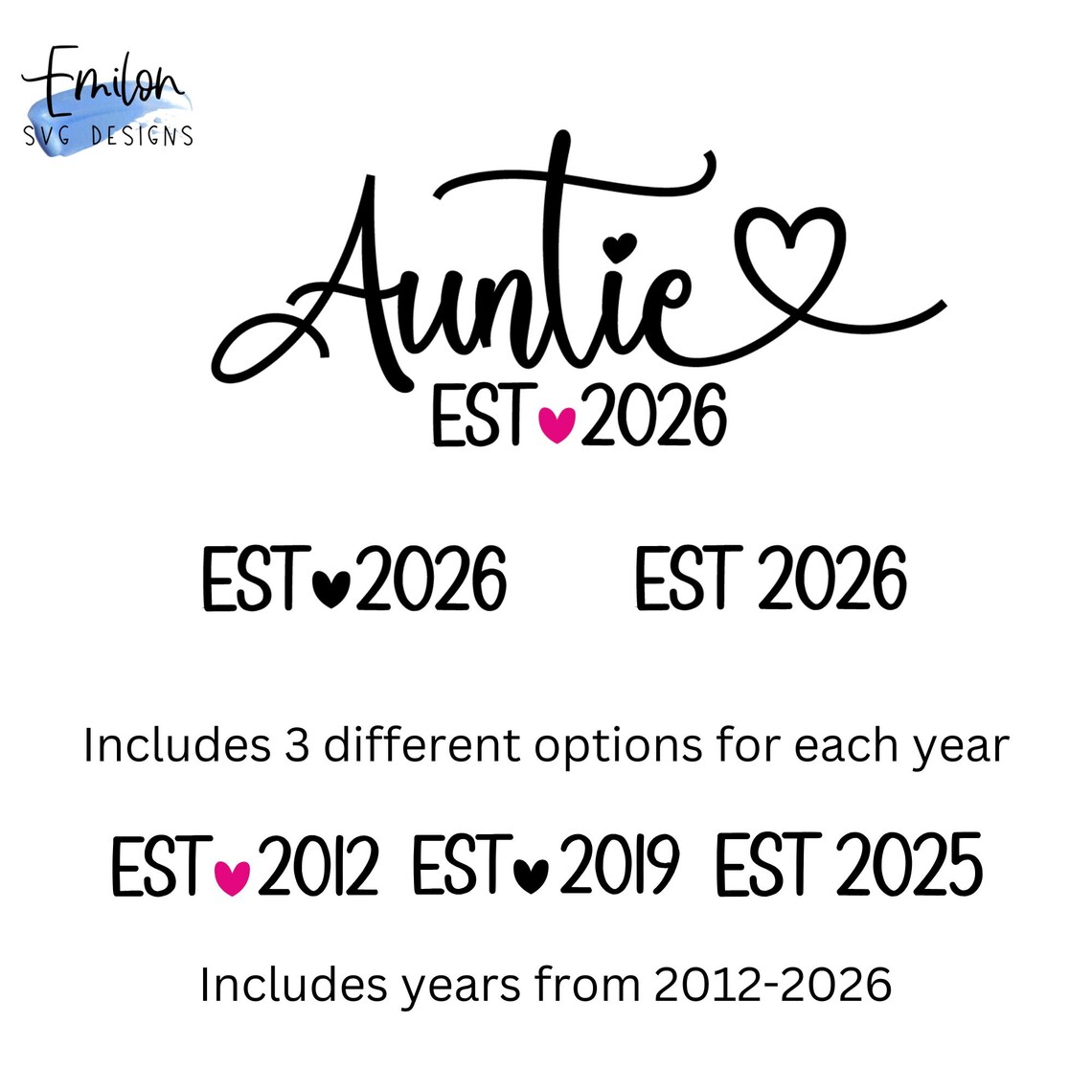 Auntie Est 2026 SVG Cut File for Cricut and Silhouette With Heart ...