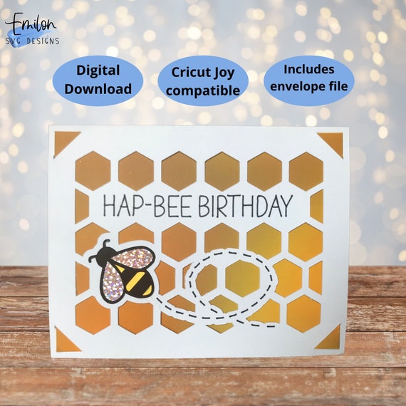 Hap-bee Birthday Insert Card SVG Cut File Joy Compatible - Etsy