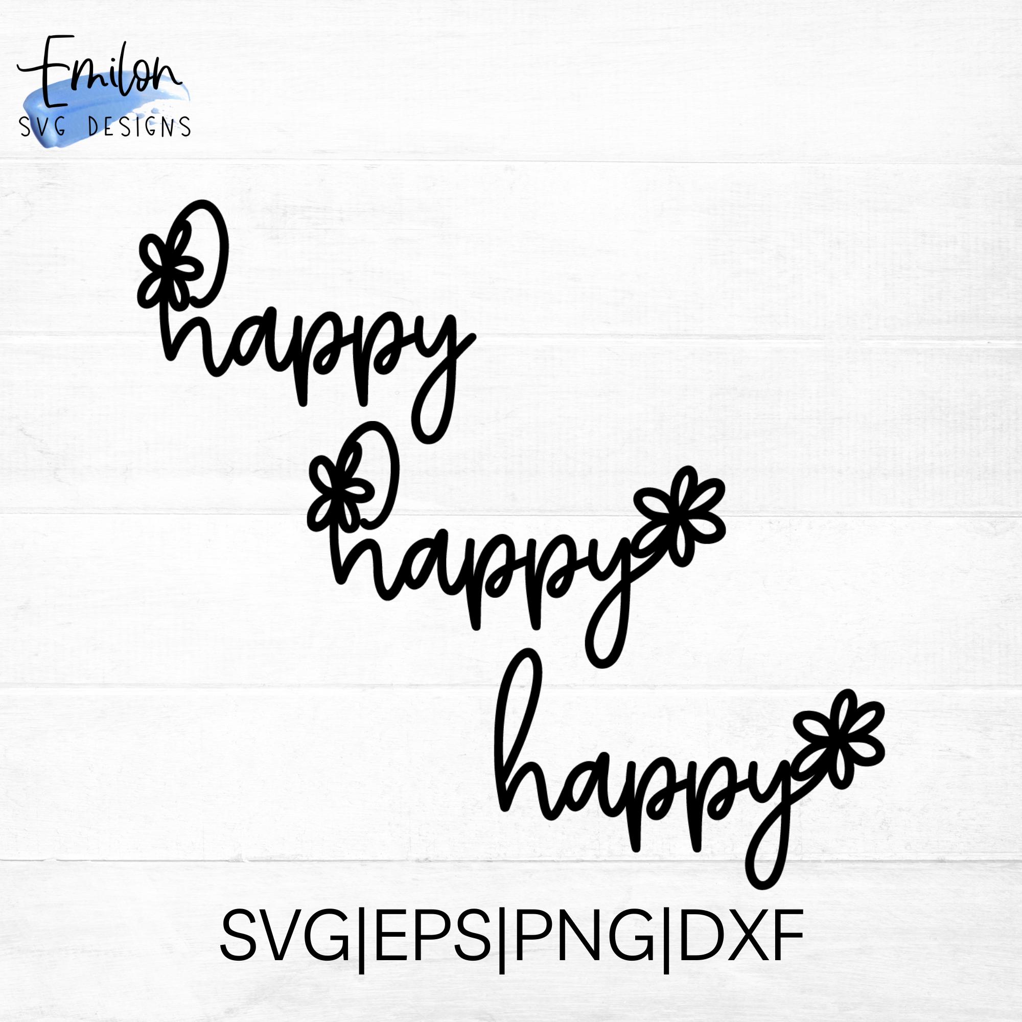 Happy SVG Bundle With Flower Details, Cut File for Cricut and ...