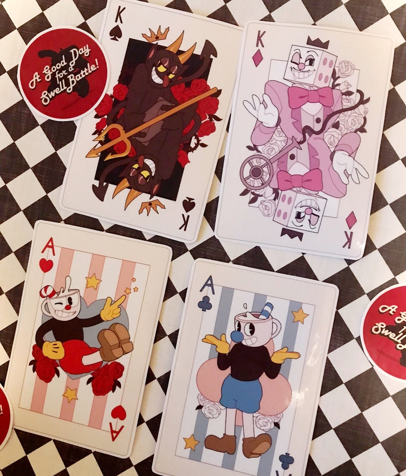 Cuphead Card Spread || Set of 4 Stickers + 4 || Waterproof / Laminated ...