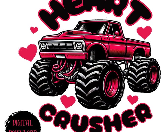 Monster Truck Valentine's Day Heart Crusher PNG - Etsy