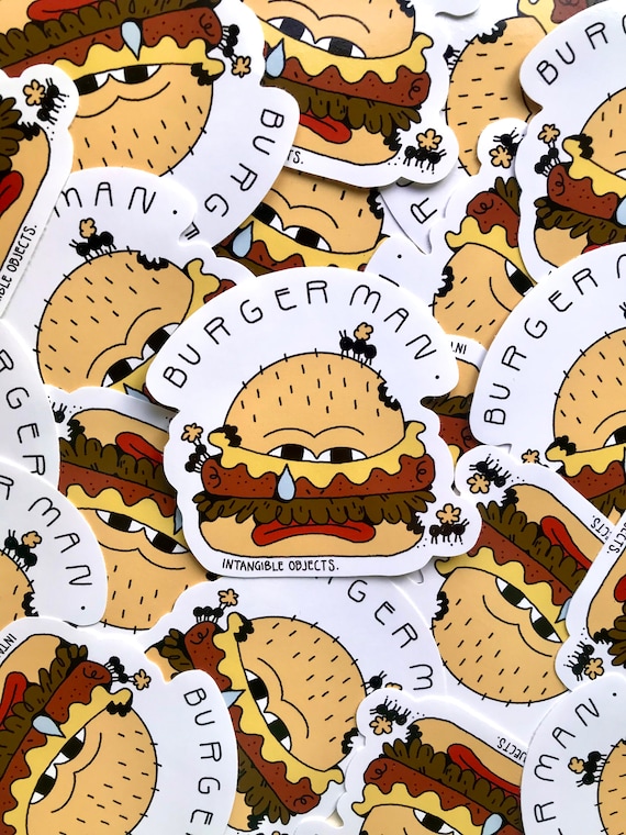 Burger Man Illustrated Sticker | Etsy