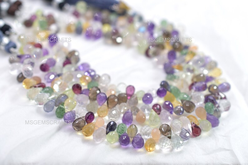 Natural Multi Gemstone Drop Beads, Faceted Mix Gemstone Teardrop Beads ...
