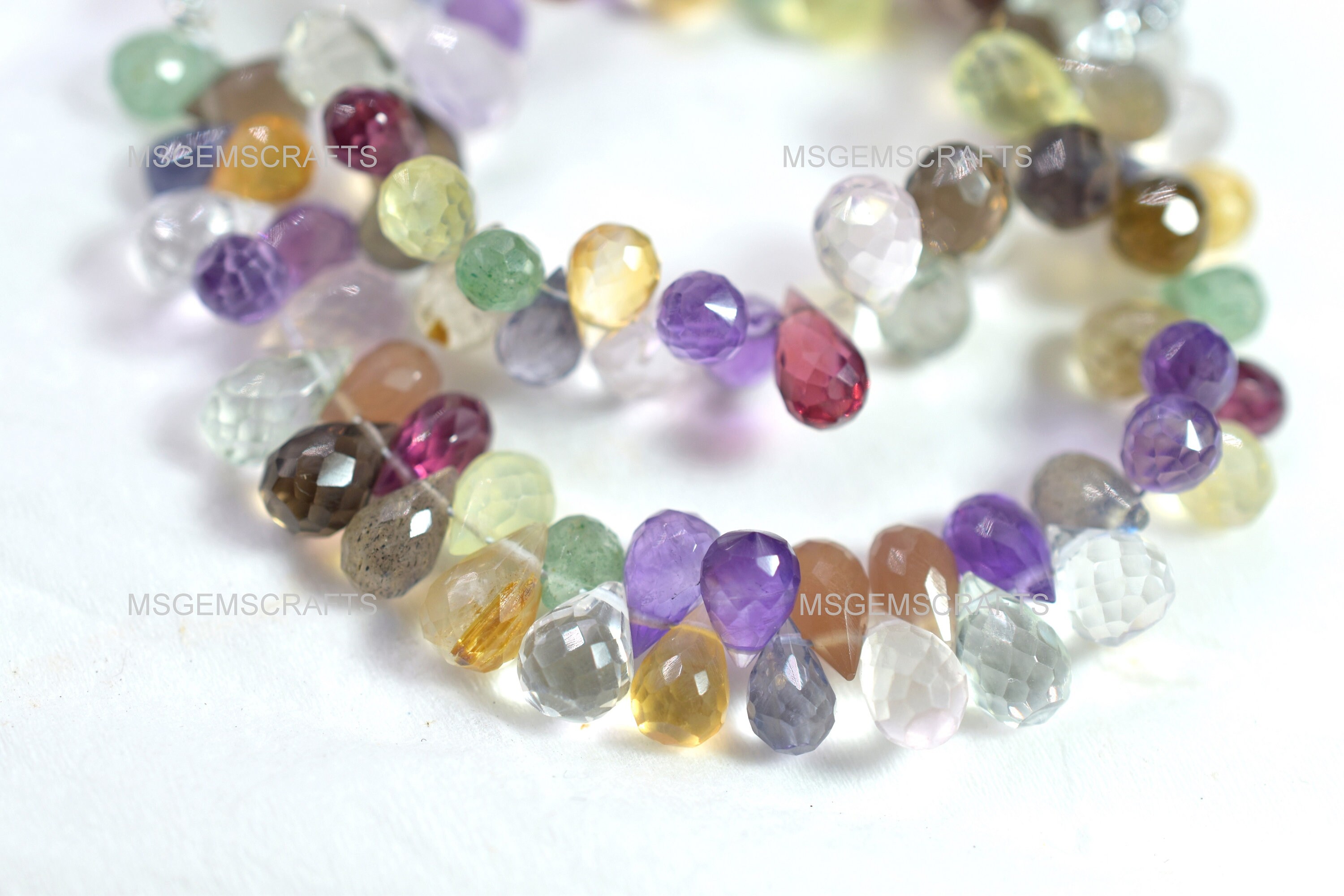 Natural Multi Gemstone Drop Beads, Faceted Mix Gemstone Teardrop Beads ...
