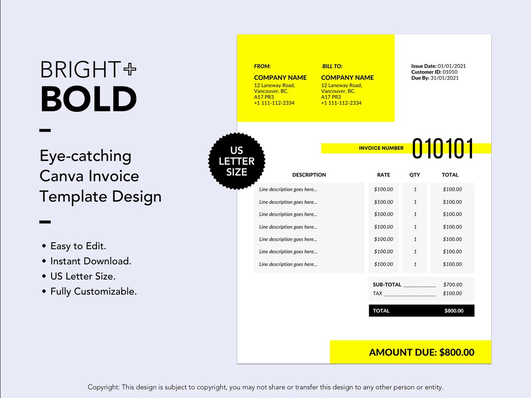 Canva Business Invoice Template - US Letter Size Template, Bold ...