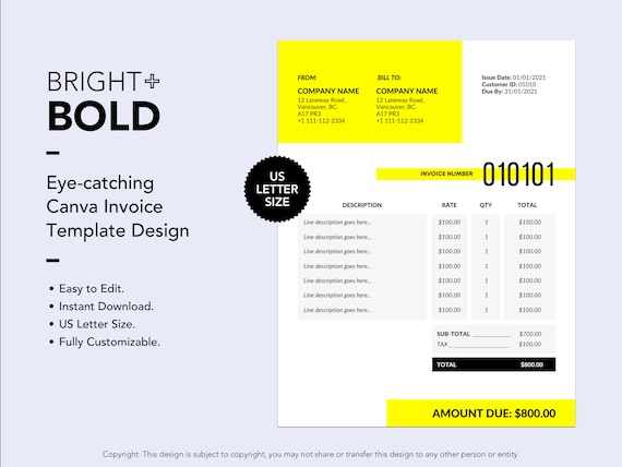 Canva Business Invoice Template US Letter Size Template | Etsy