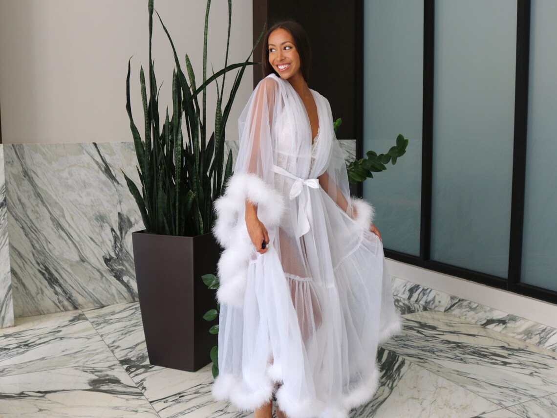Feather Robe Sheer Robe White Robe Bridal Robe Wedding - Etsy