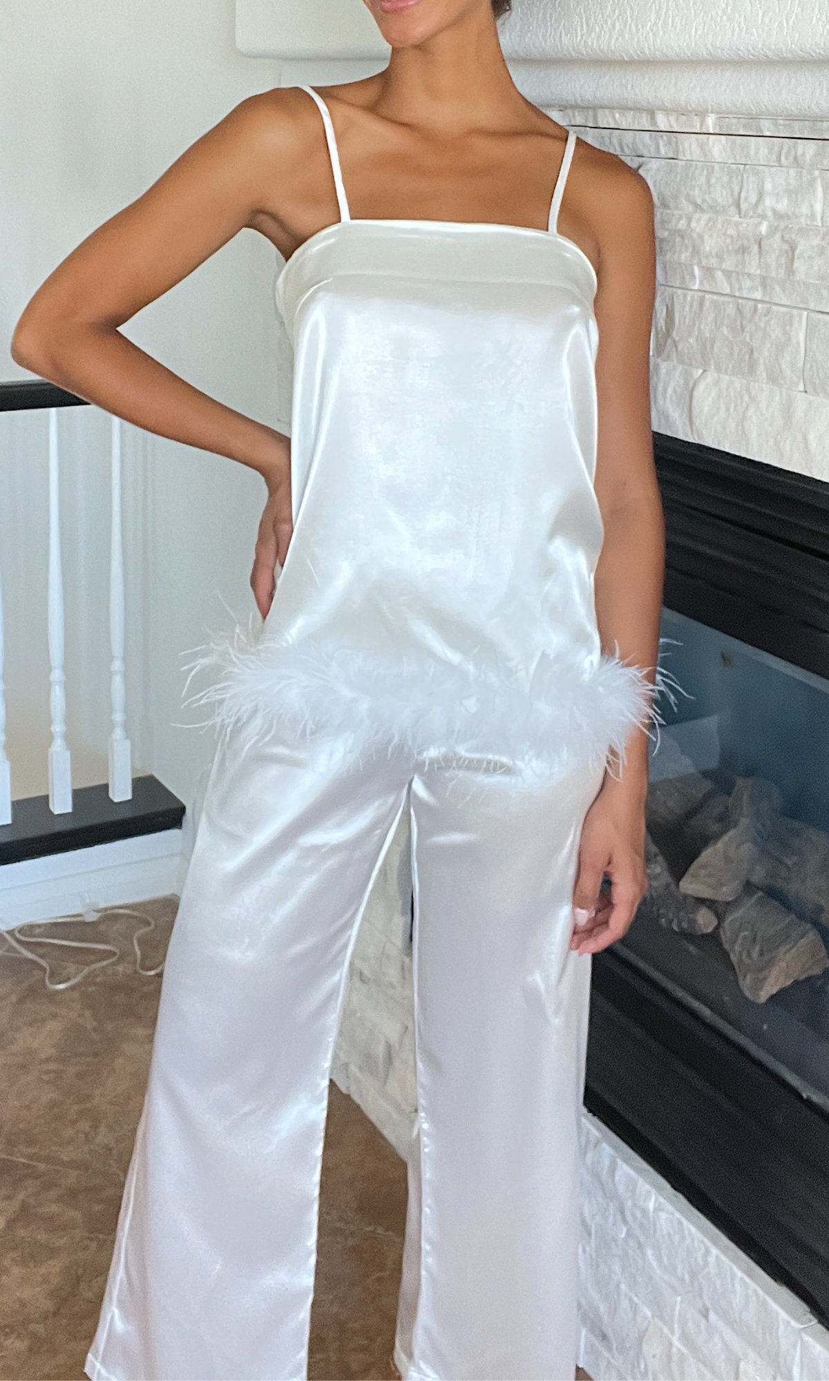 Silk Feather Pajama Set Wedding Cami Set Bridesmaid Cami - Etsy