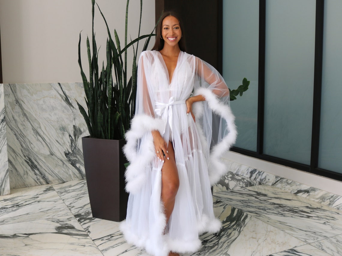 Feather Robe Sheer Robe White Robe Bridal Robe Wedding - Etsy