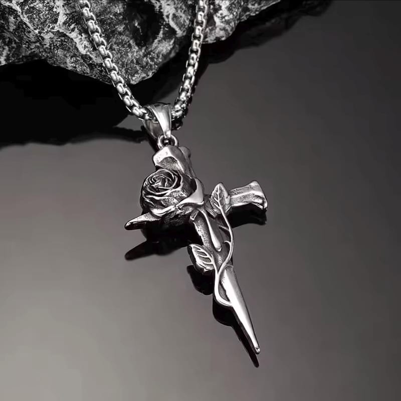 Red Rose Cross Pendant - Etsy UK