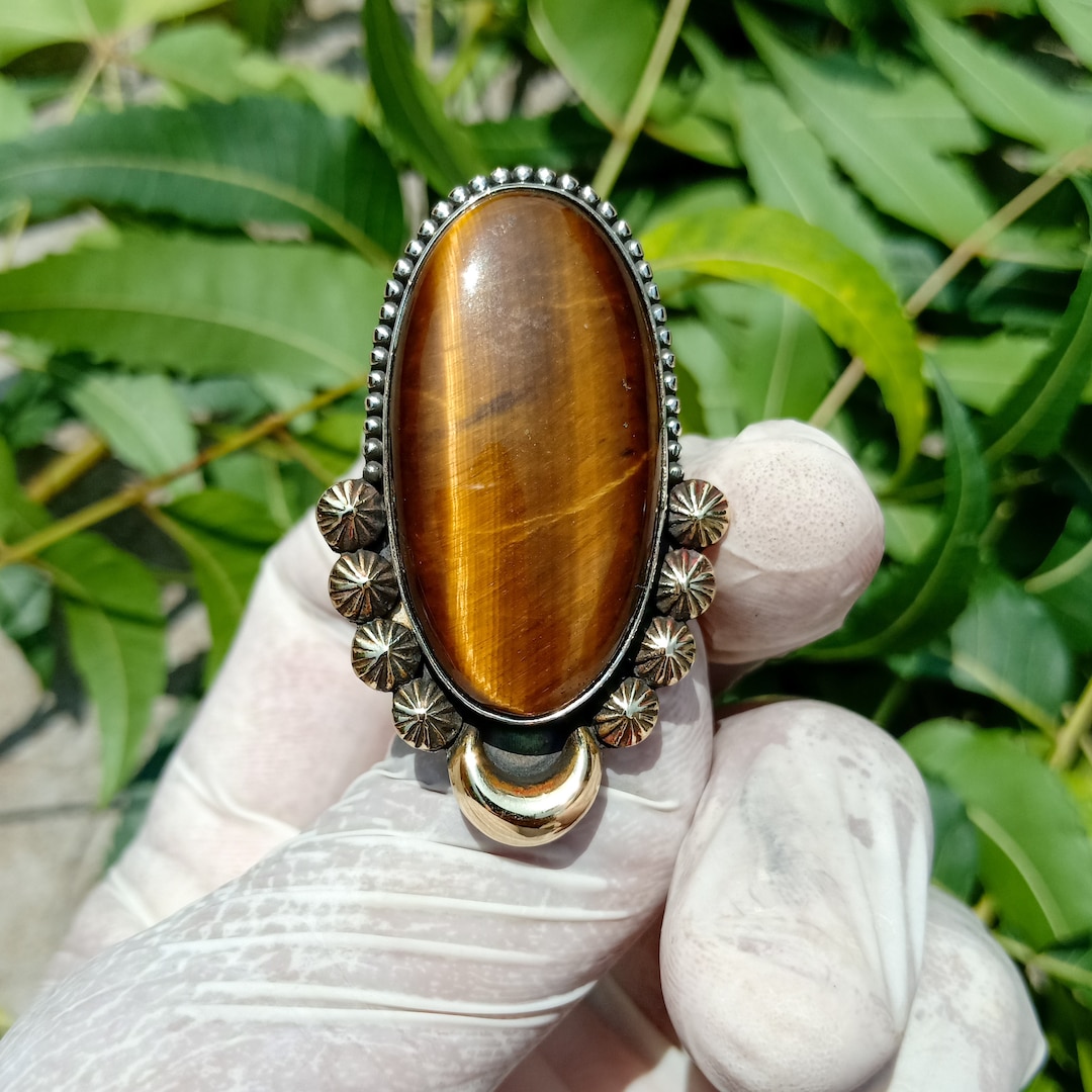 Tiger Eye Ring: Artisan 925 Sterling Silver Plated Adjustable Ring - Etsy