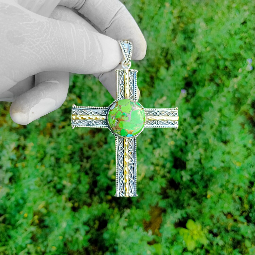 Green Copper Turquoise, Croos Pendant, Croos Pendant, Man-woman Croos ...