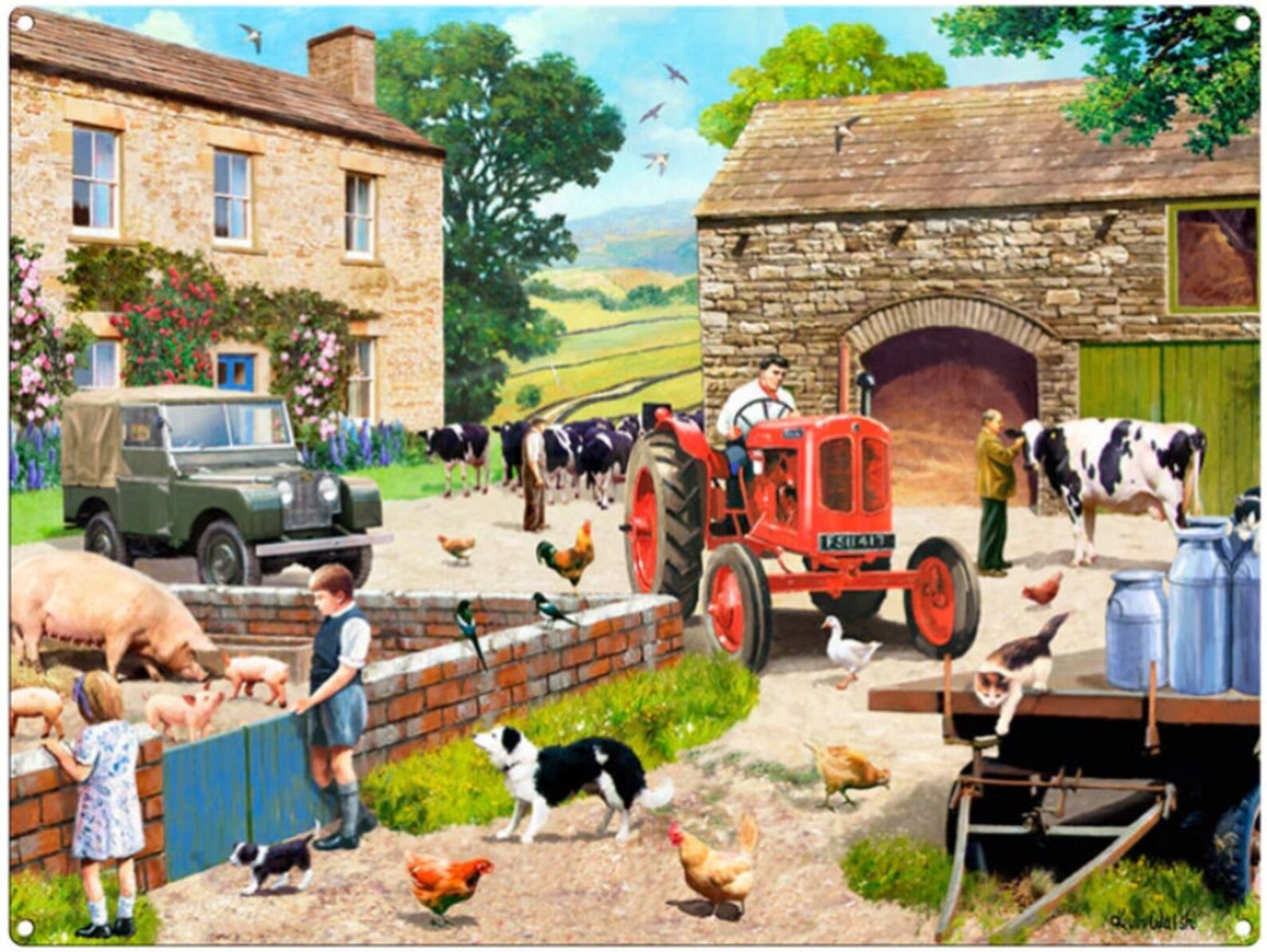 Land Rover Nuffield Tractor Farm Scene Small Steel Sign 200mm X 150mm ...