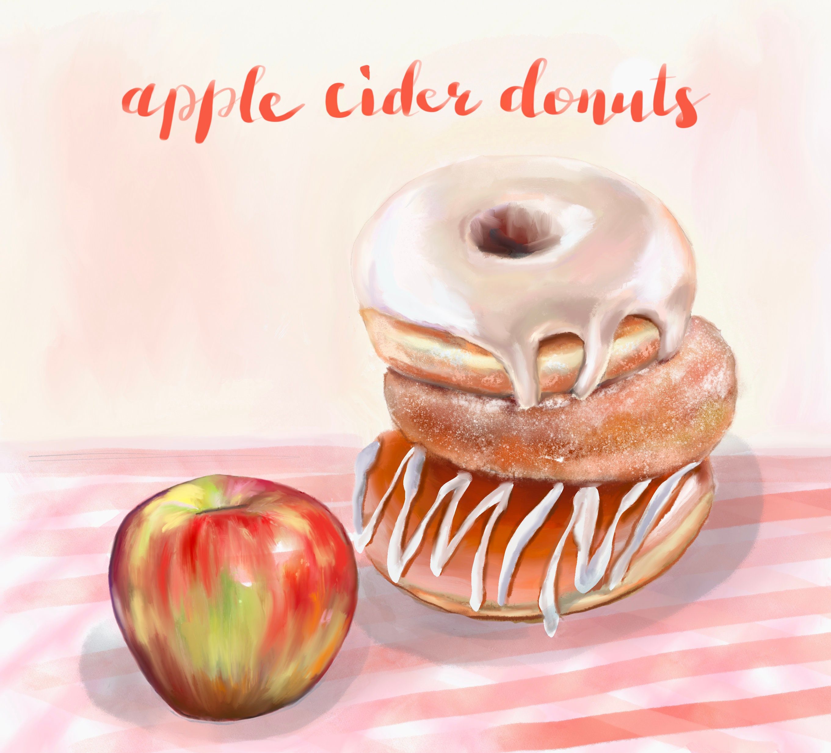 Apple Cider Donuts Framed Poster, Glazed Donuts, Apples, Fall, Food Art ...
