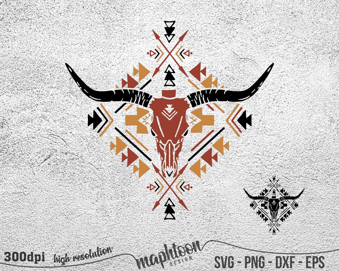 Aztec Bull Skull Svg, Western Bull Skull Png, Printable, Cricut ...