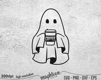 Cute Ghost Drinking Coffee Svg Ghost Ice Coffee Svg Halloween Ghost Svg ...