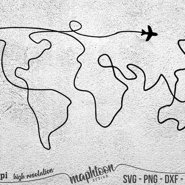 World Map With Plane Png - Etsy